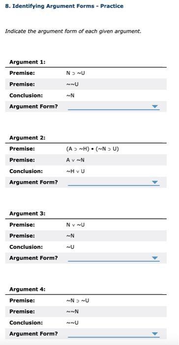 Solved 8. Identifying Argument Forms - | Chegg.com
