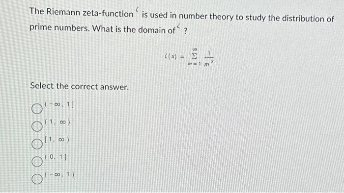 Solved The Riemann zeta-function ζ is used in number theory | Chegg.com