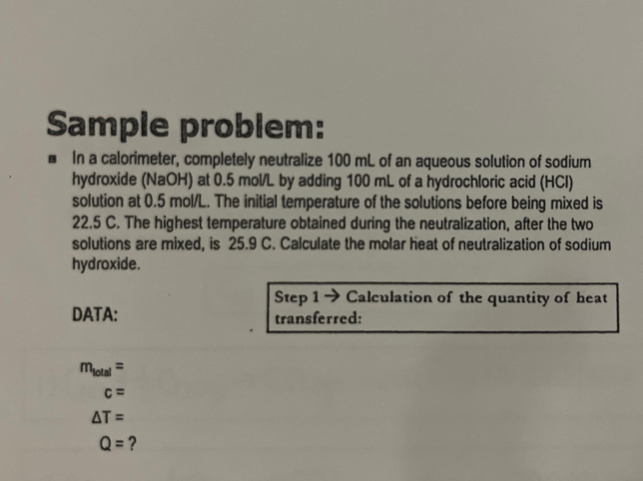 Solved Sample problem:In a calorimeter, completely | Chegg.com