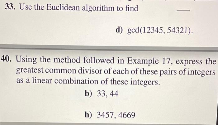 Solved 33. Use the Euclidean algorithm to find d) | Chegg.com