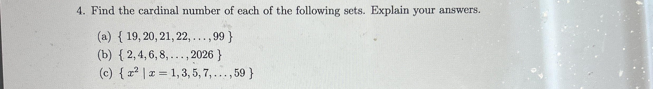Solved Find the cardinal number of each of the following | Chegg.com