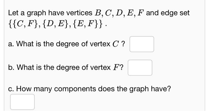 Solved Let a graph have vertices B, C, D, E, F and edge set | Chegg.com