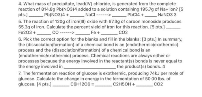 Solved 4. What mass of precipitate, lead(IV) chloride, is | Chegg.com