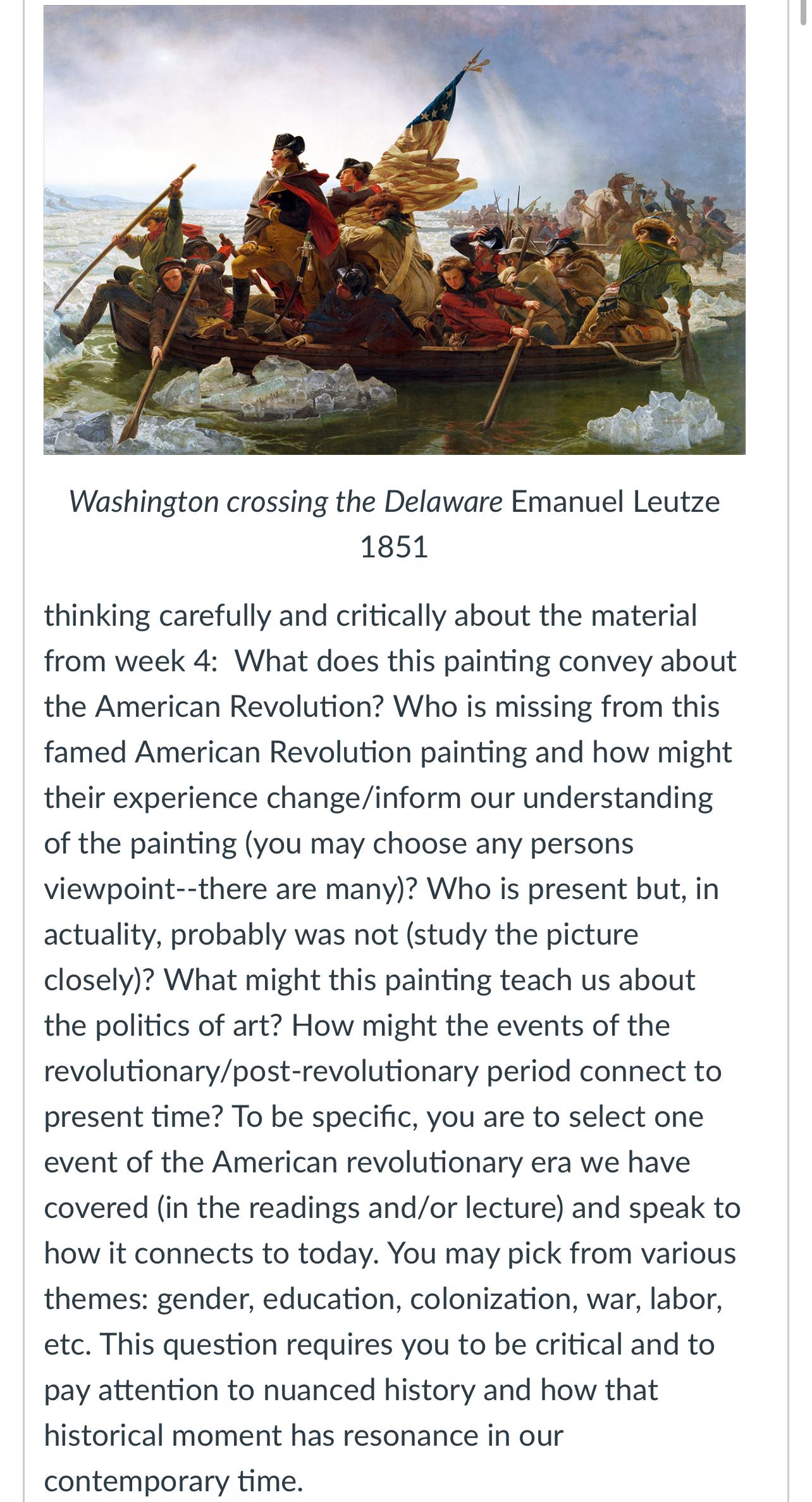 Solved Washington crossing the Delaware Emanuel Leutze | Chegg.com