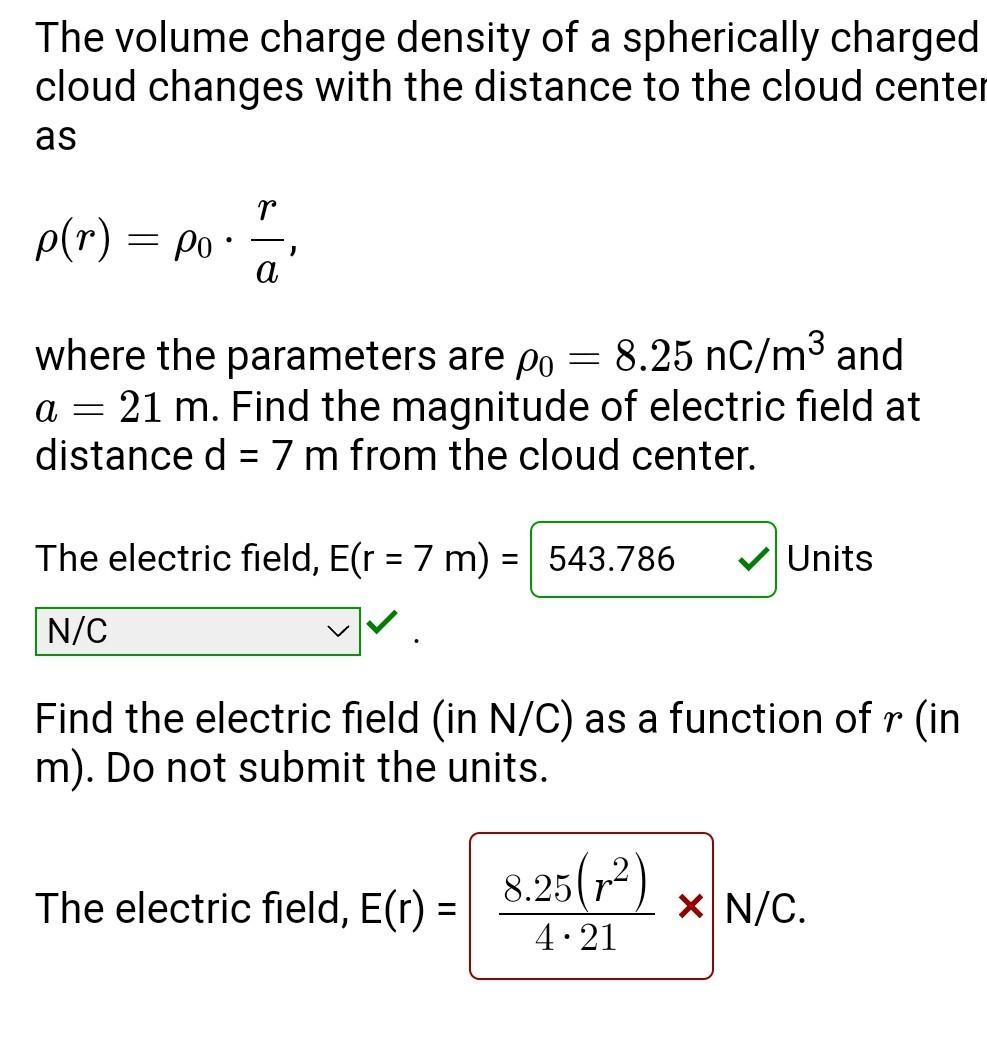The volume charge density of a spherically charged | Chegg.com