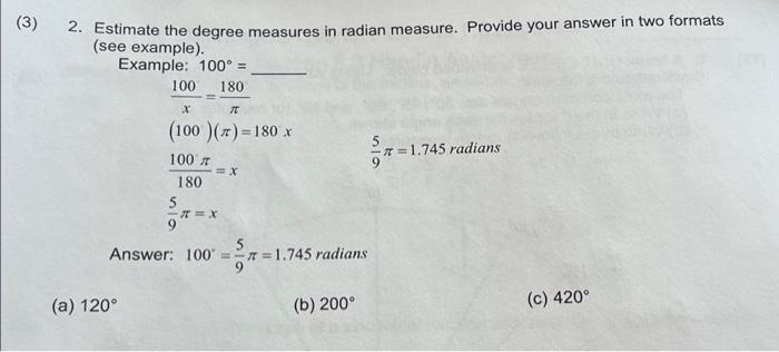 Solved (3) 2. Estimate the degree measures in radian | Chegg.com