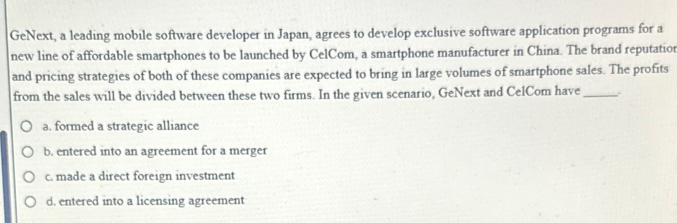 Solved GeNext, a leading mobile software developer in Japan, | Chegg.com