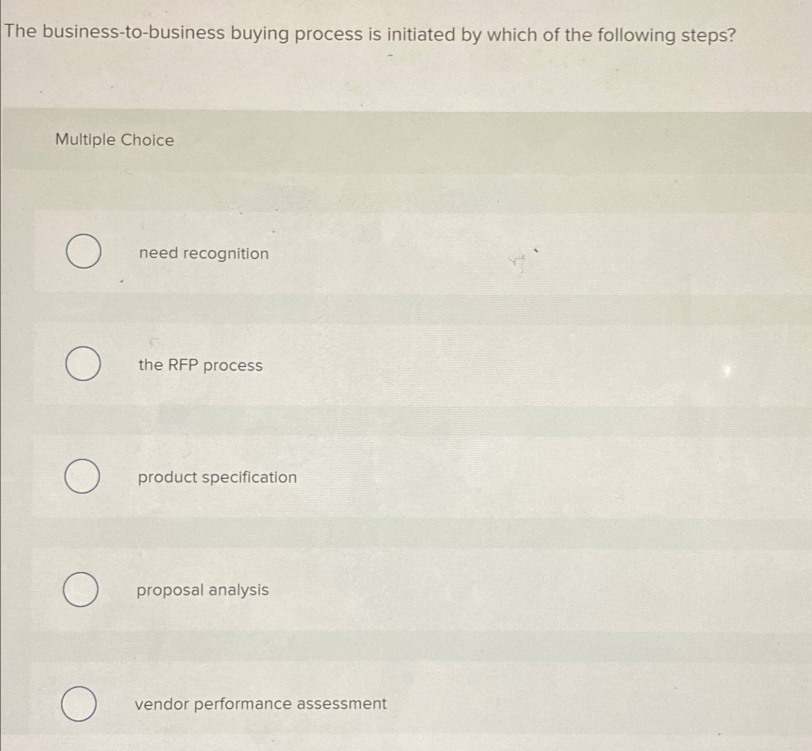 Solved The business-to-business buying process is initiated | Chegg.com