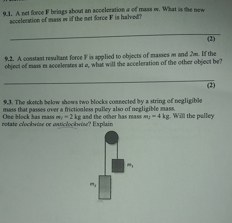Solved 9 1 a Net Force F brings About An Acceleration A