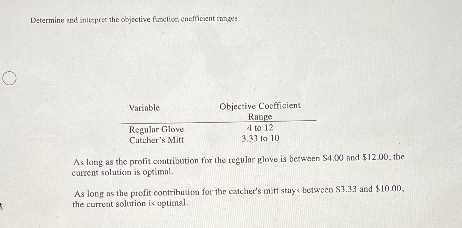 Solved Determine And Interpret The Objective Function
