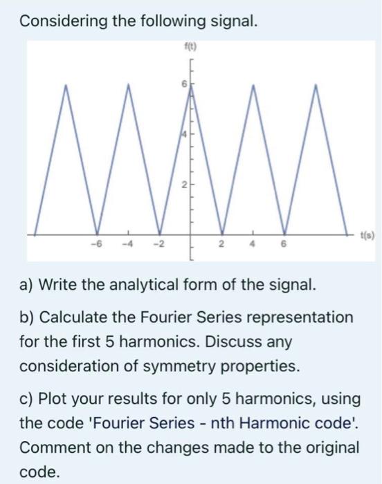 Solved Considering the following signal. a) Write the | Chegg.com