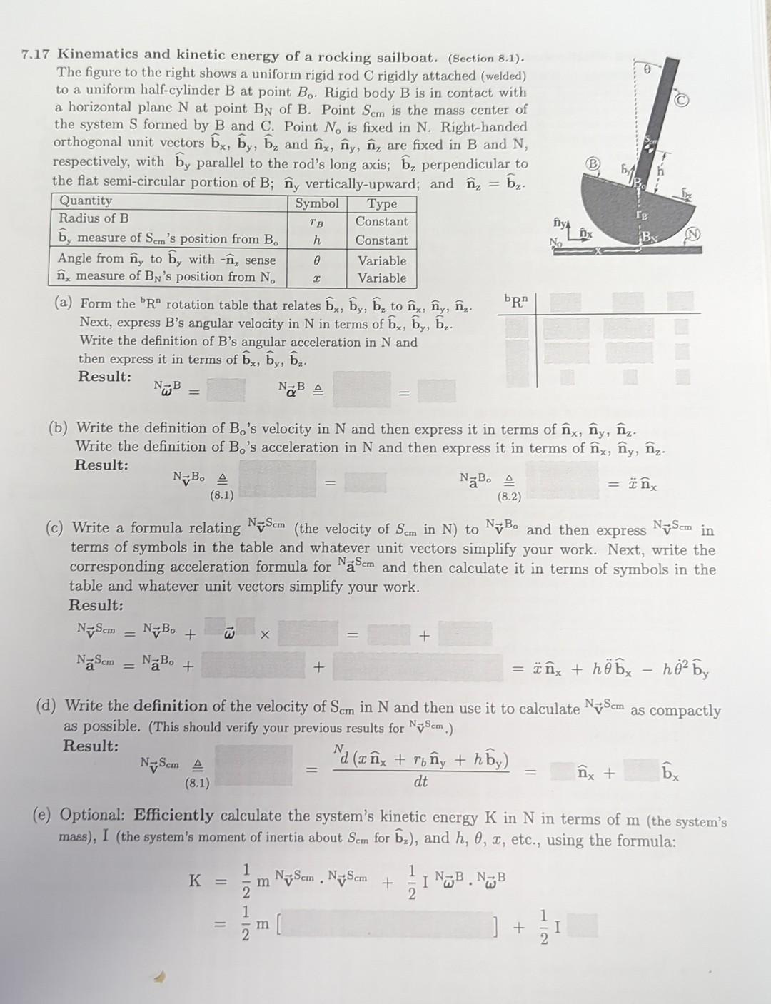 Solved 7.17 Kinematics and kinetic energy of a rocking | Chegg.com