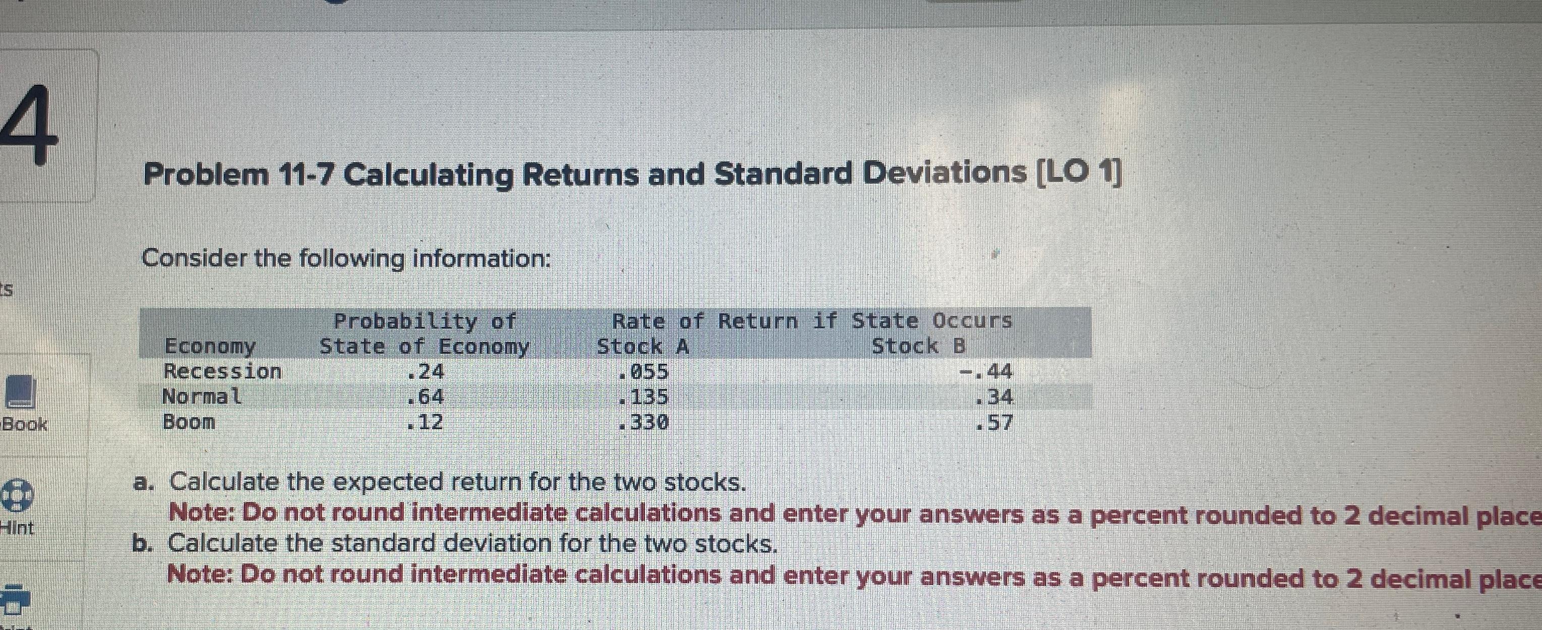 Solved Problem 11-7 ﻿Calculating Returns and Standard | Chegg.com
