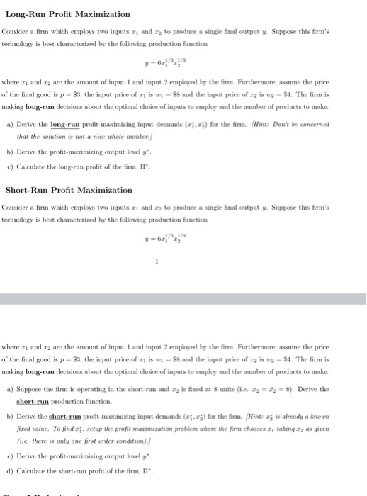 Solved Long-Run Profit Maximization Consider a firm which | Chegg.com