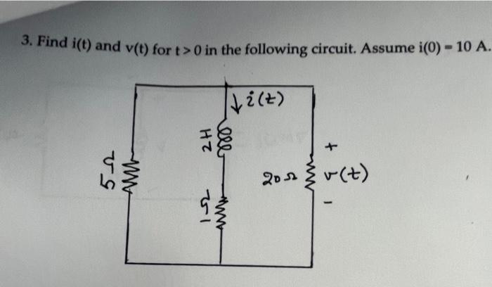 Solved 3. Find i(t) and v(t) for t>0 in the following | Chegg.com