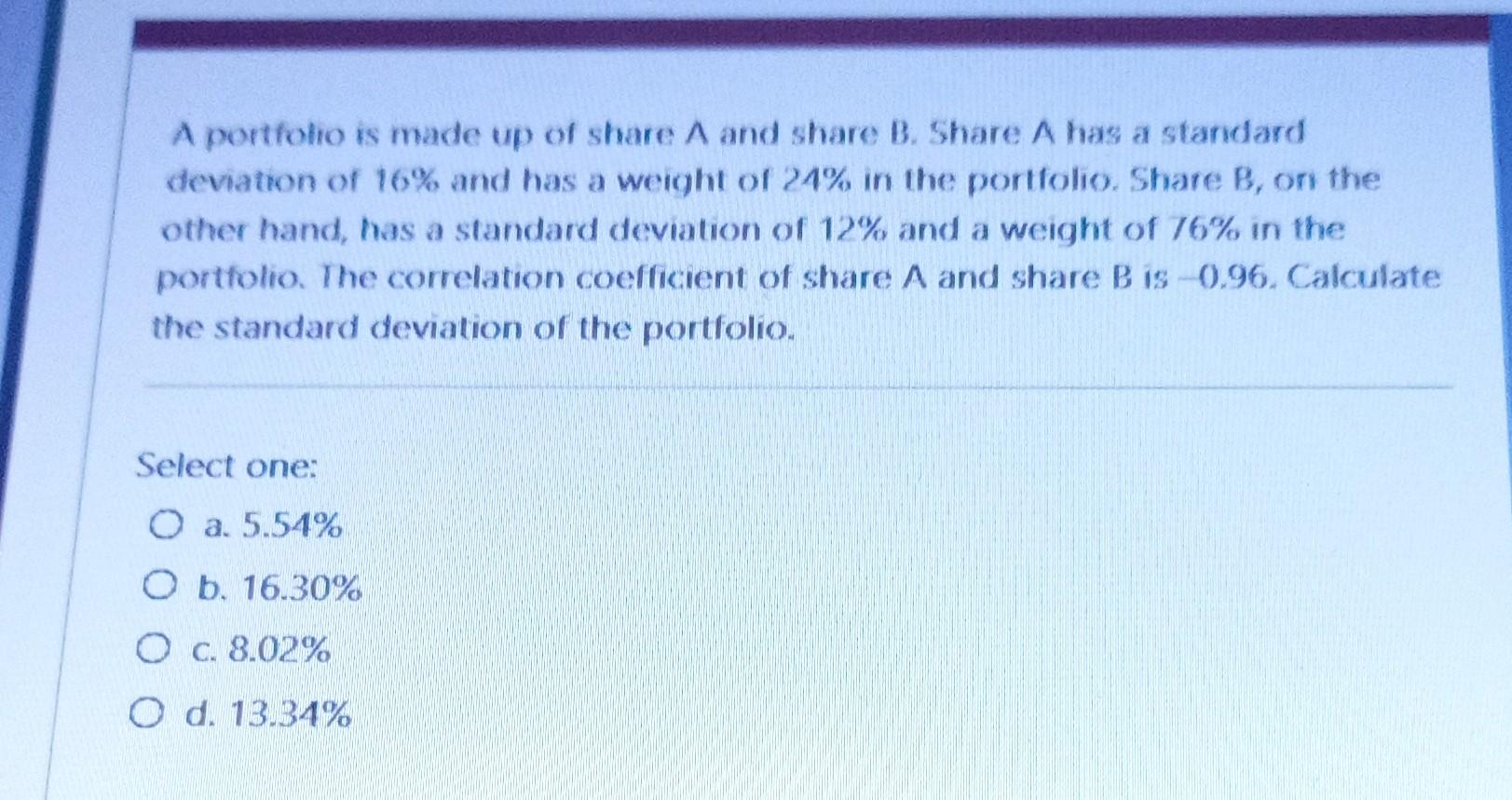 Solved A portfolio is made up of share A and share B. Share | Chegg.com