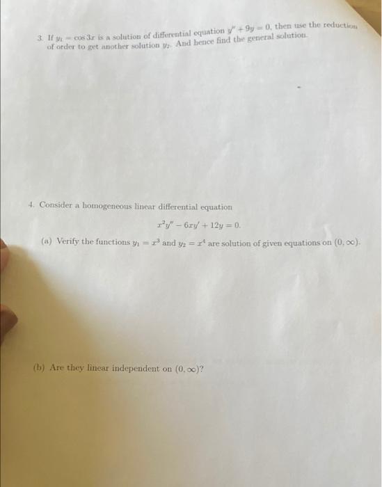 Solved 3. If cor is a solution of differential equation y" + | Chegg.com