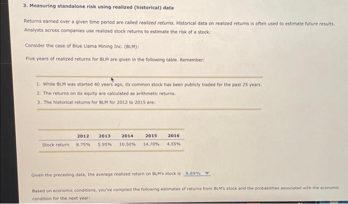 Solved 3. Measuring standalone risk using realized | Chegg.com