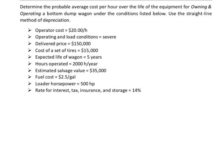 Solved Determine the probable average cost per hour over the | Chegg.com