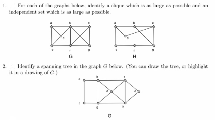 Solved 1. For each of the graphs below, identify a clique | Chegg.com