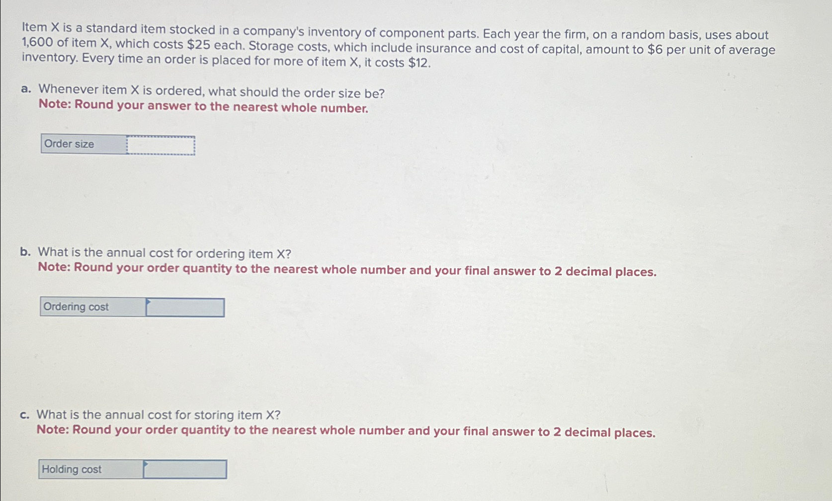 Solved Item x ﻿is a standard item stocked in a company's | Chegg.com