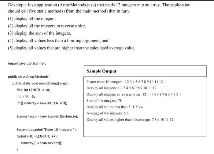 Solved Develop A Java Application Arraymethods Java That