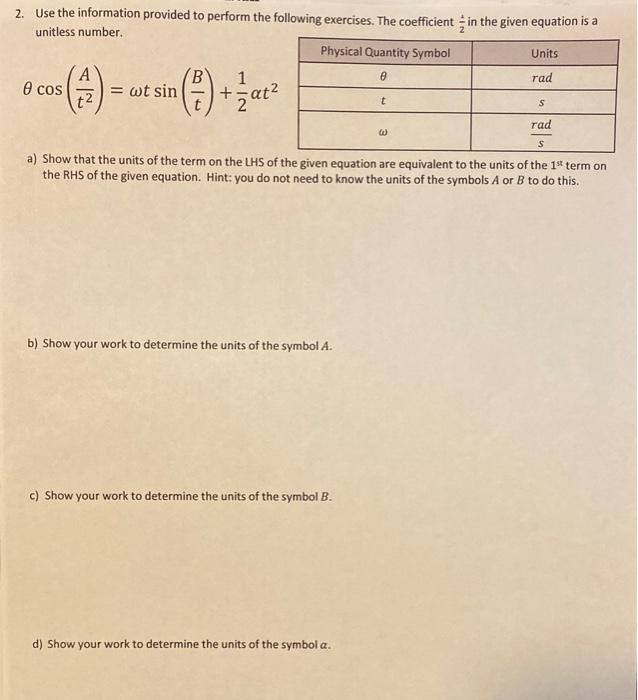 Solved 1. A chart showing various physical quantities and | Chegg.com