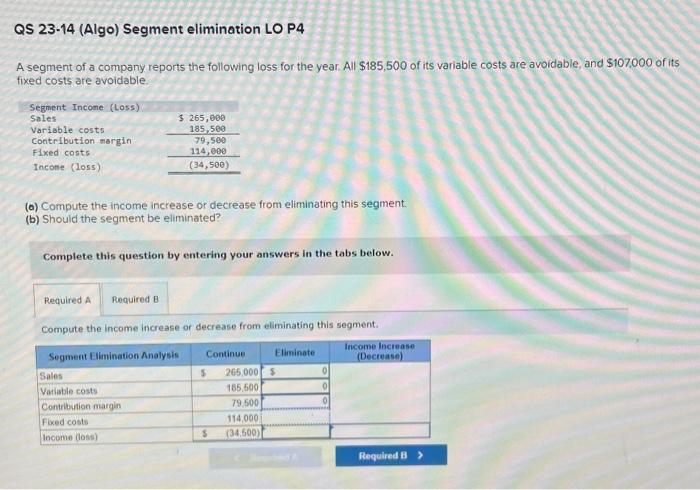 Solved QS 23-14 (Algo) Segment elimination LO P4 A segment | Chegg.com