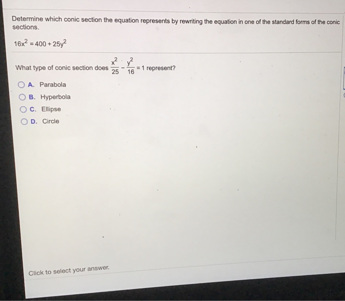 Solved Determine which conic section the equation represents | Chegg.com