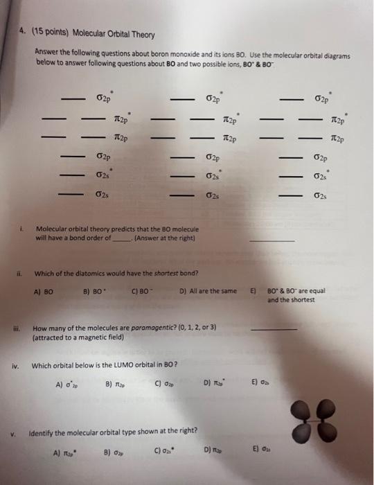 Solved 4. (15 points) Molecular Orbital Theory Answer the | Chegg.com