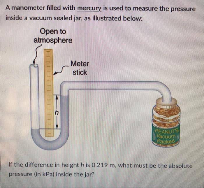 Solved A manometer filled with mercury is used to measure | Chegg.com