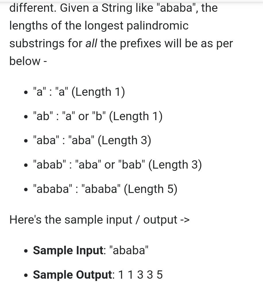 Solved different. Given a String like "ababa", the lengths | Chegg.com