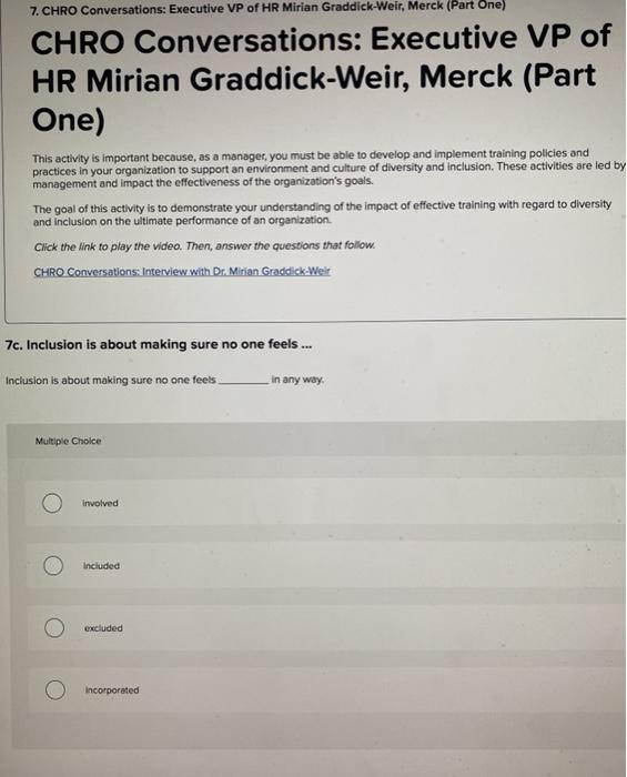 Solved 7. CHRO Conversations: Executive VP of HR Mirian | Chegg.com