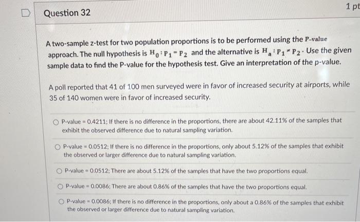 Solved A two-sample z-test for two population proportions is | Chegg.com