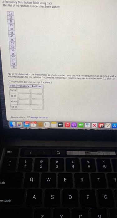 Solved A Frequency Distribution Table using data This list | Chegg.com