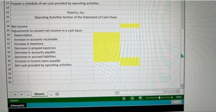 Solved Statement of Cash Flows using Excel's SUM and Basic | Chegg.com