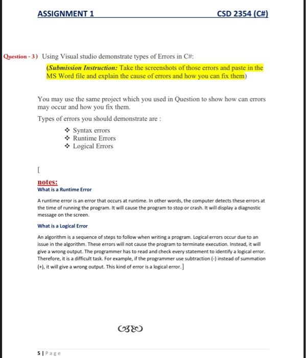 Solved ASSIGNMENT 1 CSD 2354 C Assignment 1 Instructions Chegg