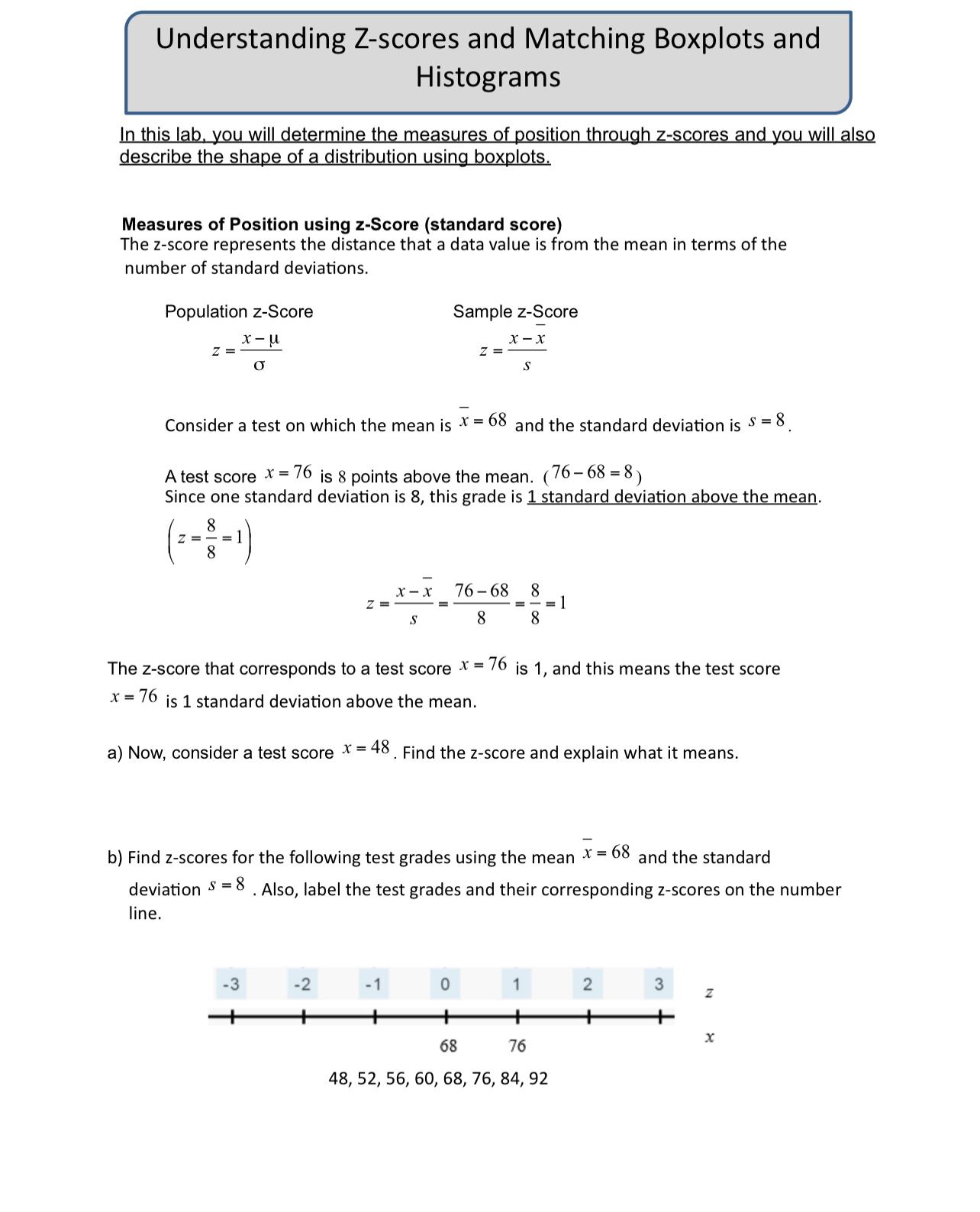 Solved Understanding Z-scores and Matching Boxplots and | Chegg.com