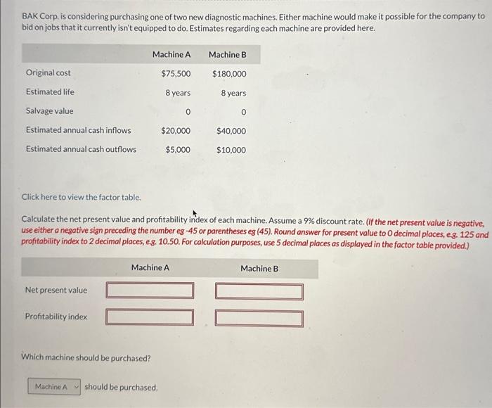 Solved BAK Corp. is considering purchasing one of two new | Chegg.com