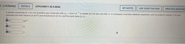 Solved वार्य बाटCalculate the final volume ( in dm 3) and | Chegg.com