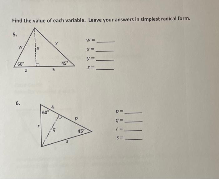 Solved Find the value of each variable. Leave your answers | Chegg.com