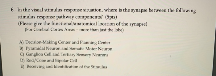 Solved 6. In the visual stimulus-response situation, where | Chegg.com
