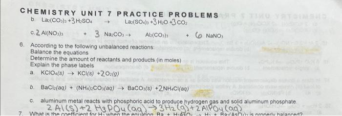 Solved CHEMISTRY UNIT 7 PRACTICE PROBLEMS b. | Chegg.com