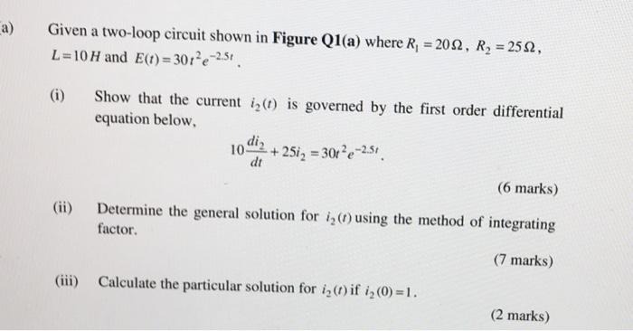 Solved a) Given a two-loop circuit shown in Figure Ql(a) | Chegg.com