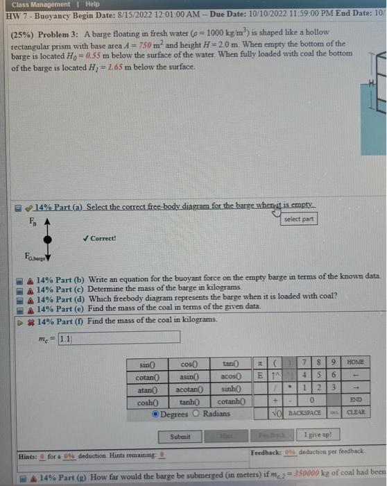 (25\%) Problem 3: A barge floating in fresh water | Chegg.com