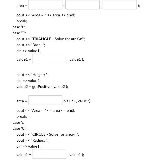 Solved 1. Create functions to find the area for rectangle, | Chegg.com