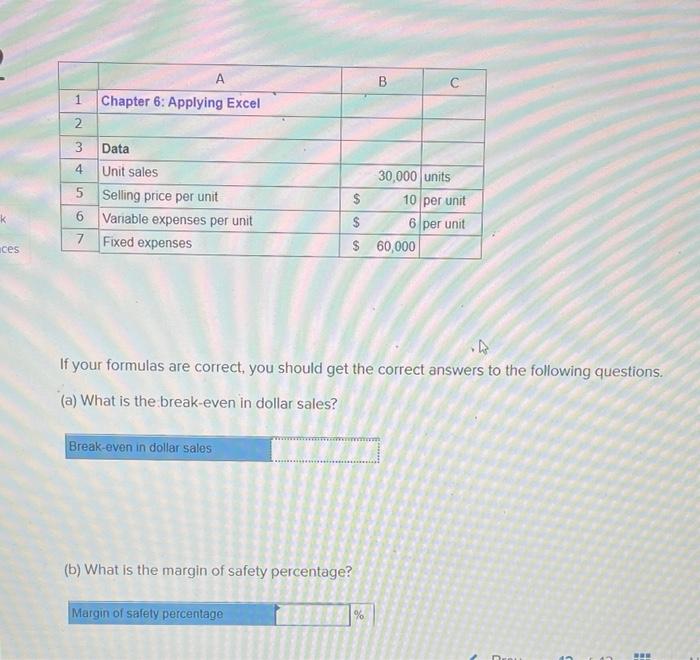 Solved А B С 1 N 3 Chapter 6: Applying Excel 2 3 Data 4 Unit | Chegg.com