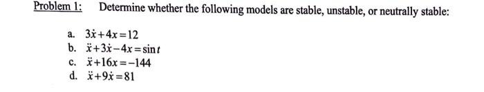 Solved Problem 1: Determine whether the following models are | Chegg.com