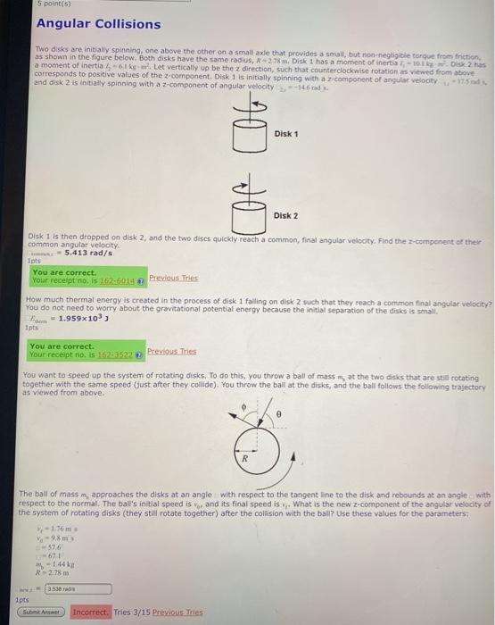 Solved 5 points) Angular Collisions TWO disks are initially | Chegg.com