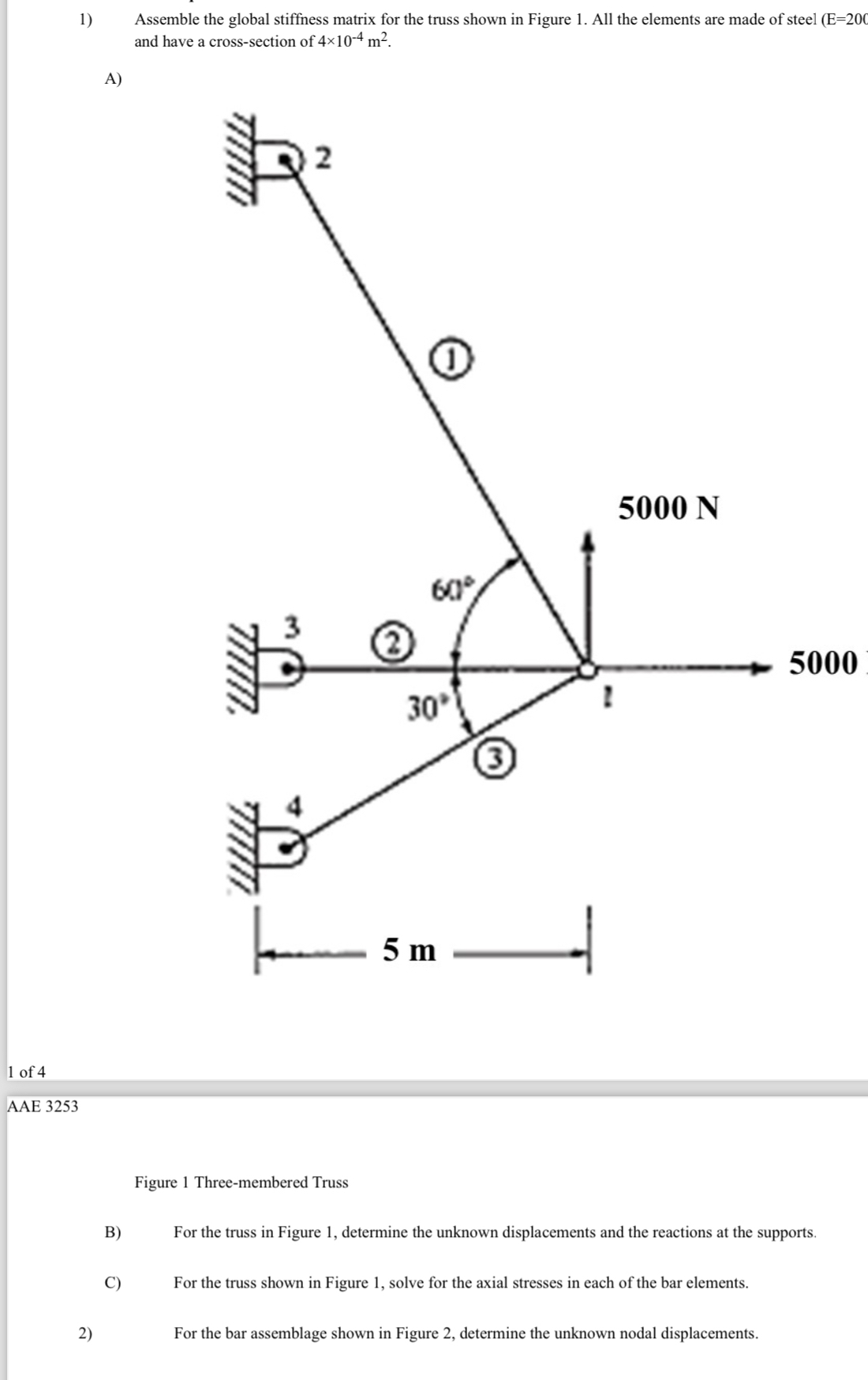 Solved Assemble the global stiffness matrix for the truss | Chegg.com